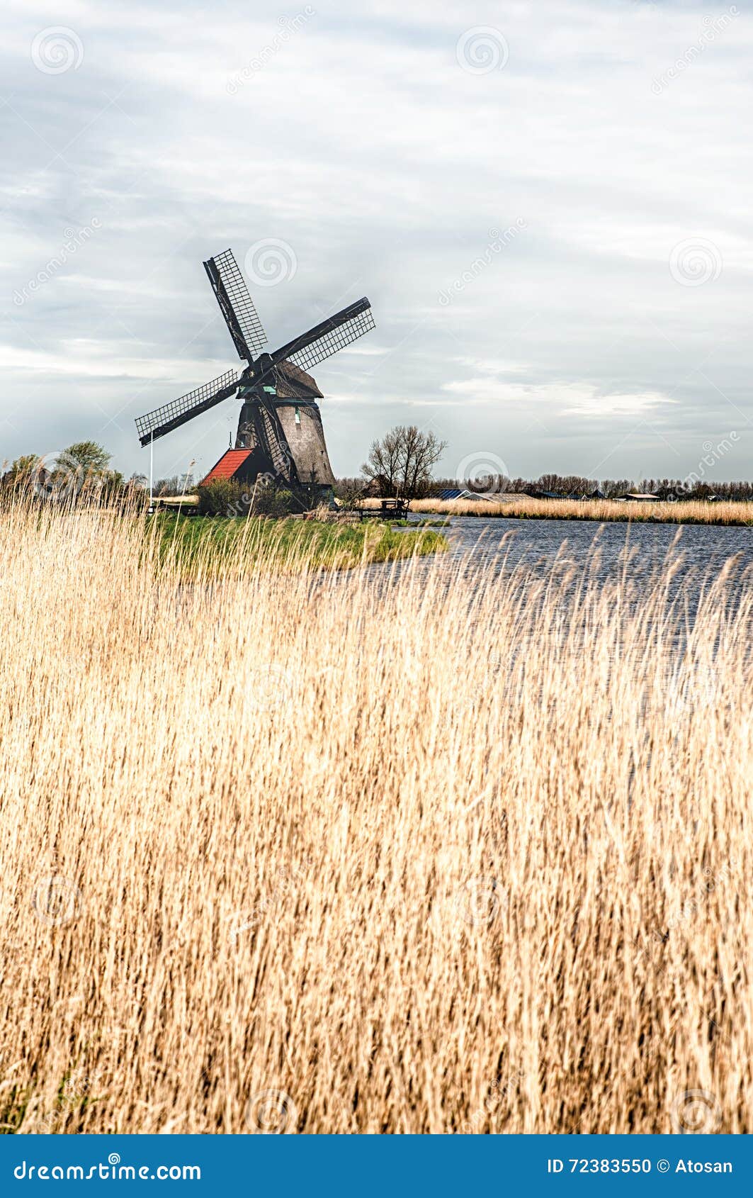 Traditional Windmill Landscape HDR Stock Photo - Image of white, canal ...
