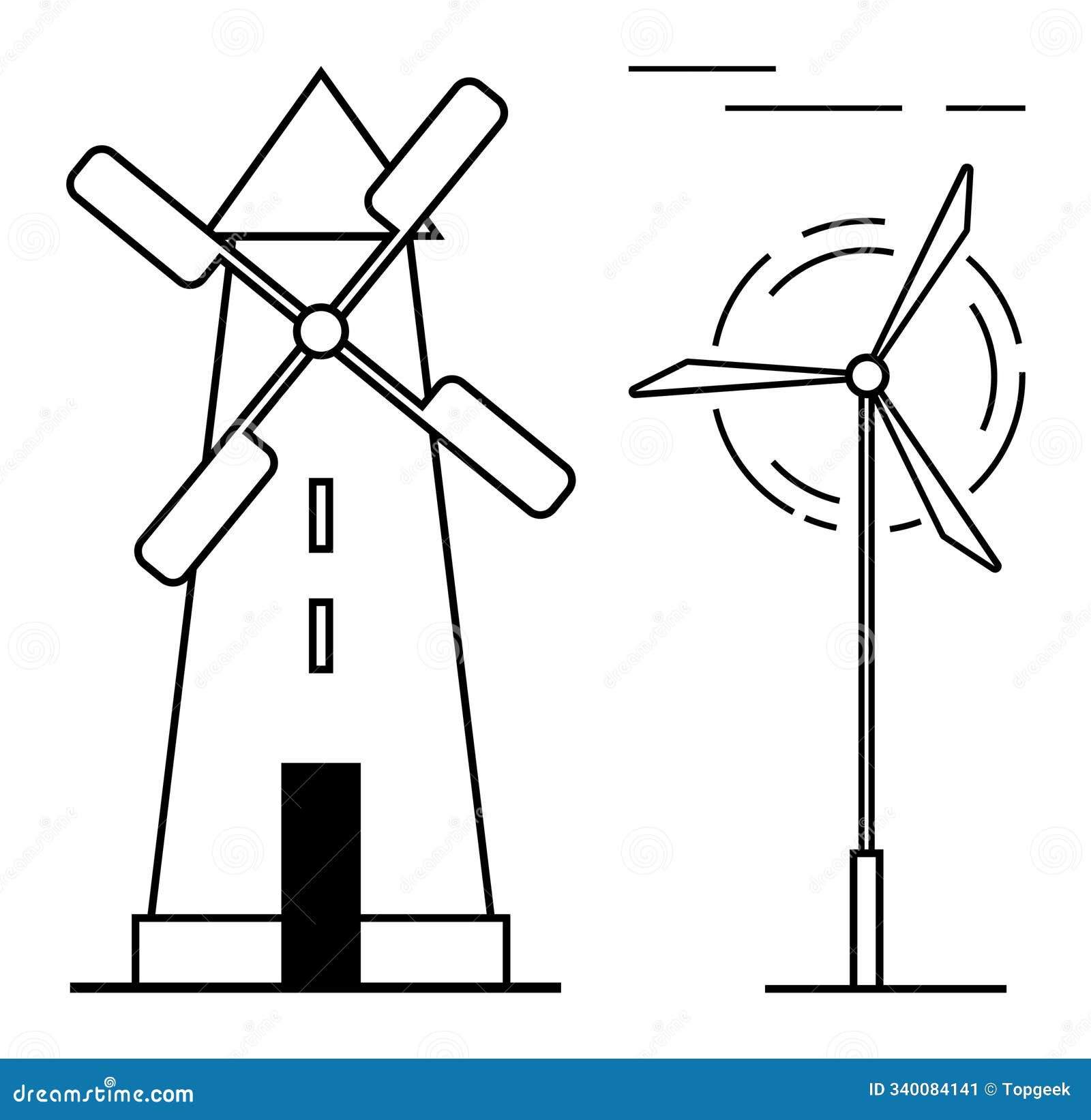 Traditional Windmill and Modern Wind Turbine Side by Side Showing ...