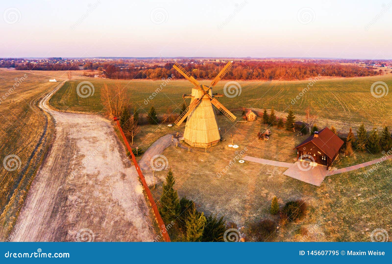 Traditional Windmill in Morning Light. Spring Sunrise Stock Image ...