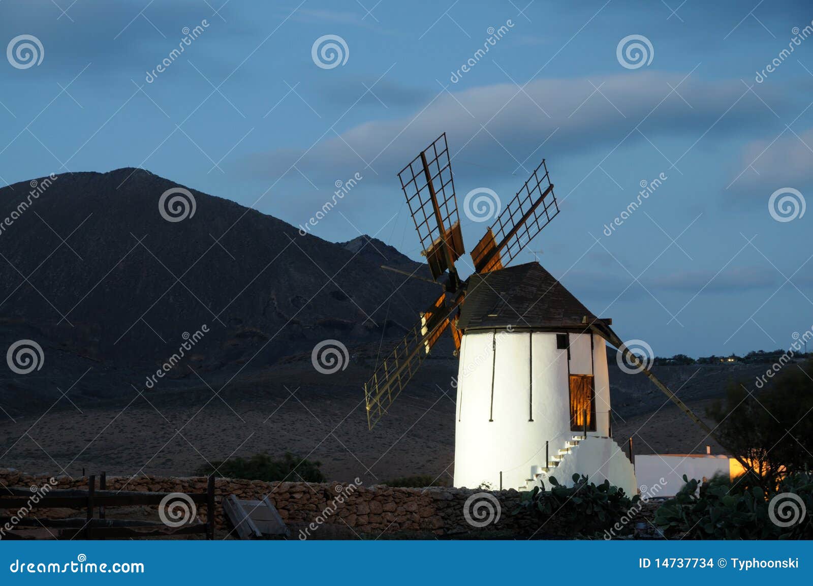 Traditional Windmill at Night Stock Photo - Image of spain, islands ...