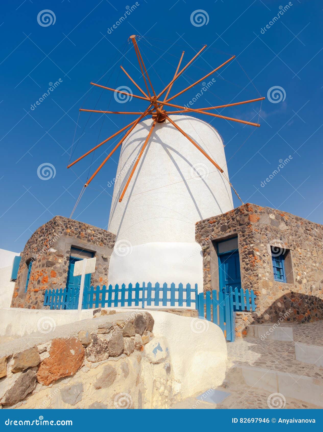 Traditional Windmill of Oia, Santorini, on a Sunny Day Stock Photo ...