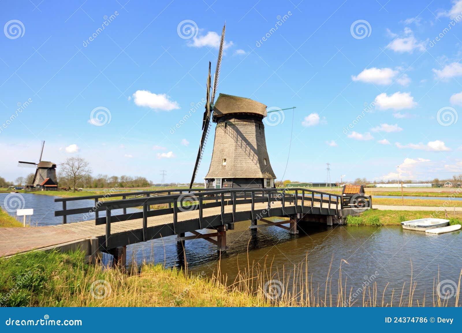 Traditional Windmills in Dutch Landscape Stock Photo - Image of tourism ...