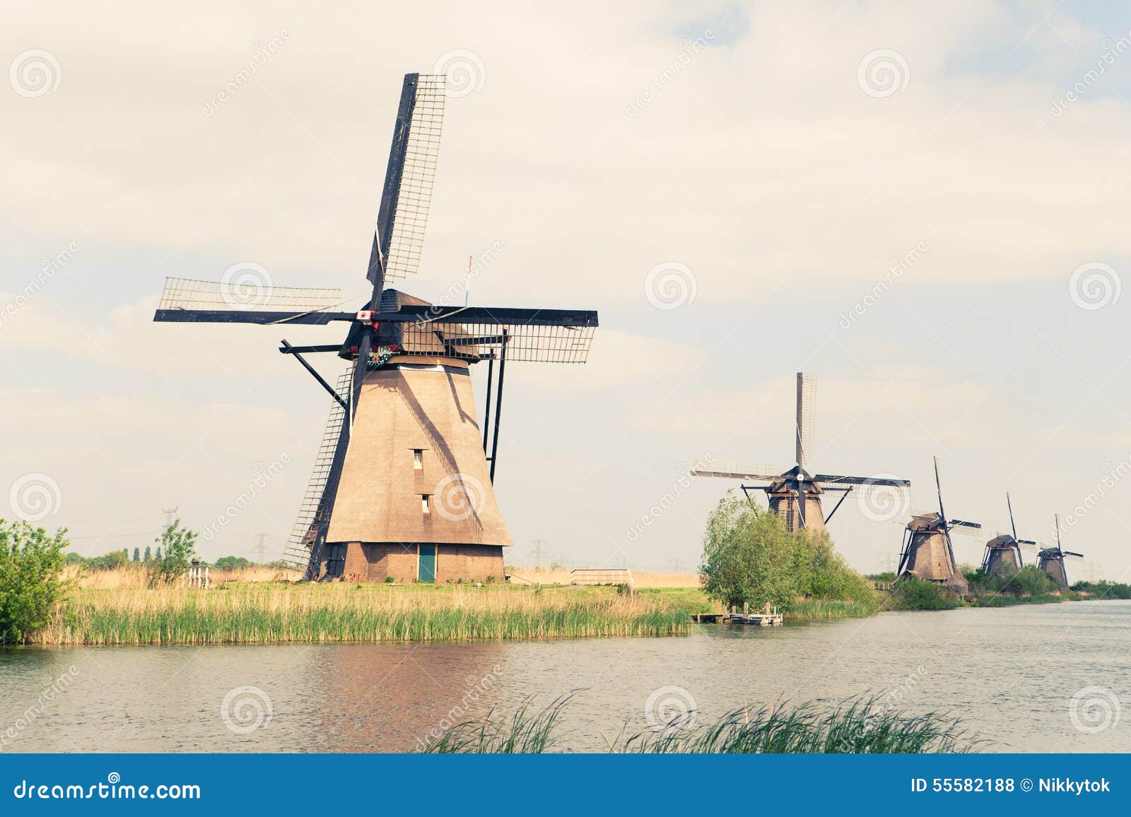 Traditional Windmills in Netherlands Stock Photo - Image of spring ...