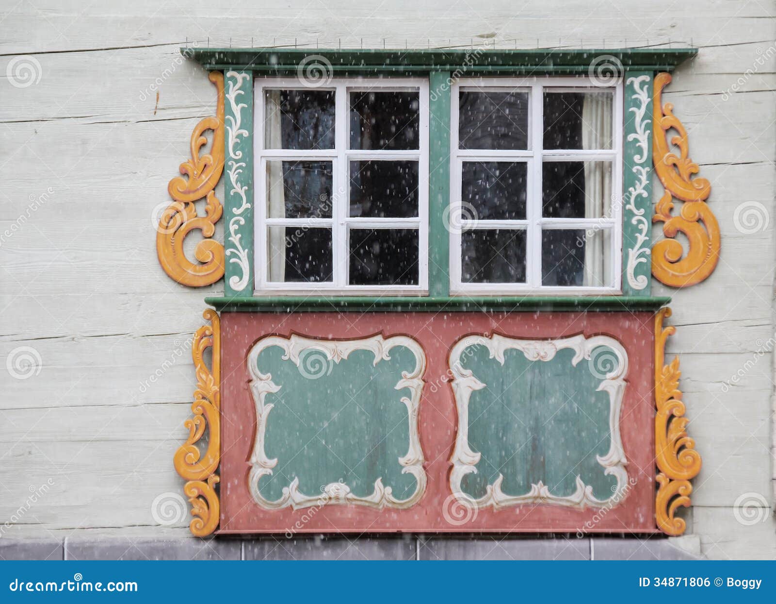 Traditional Window from Austria at Winter Stock Photo - Image of ...