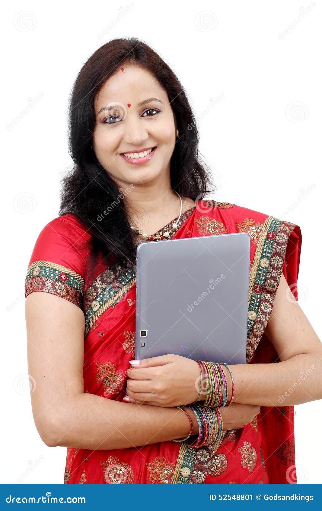 Traditional Woman Holding a Laptop Computer Stock Image - Image of ...
