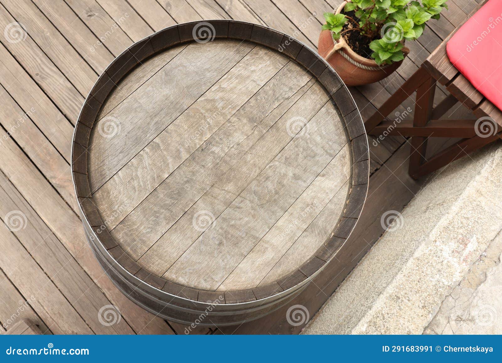 Traditional Wooden Barrel Outdoors, Top View. Wine Making Stock Image ...