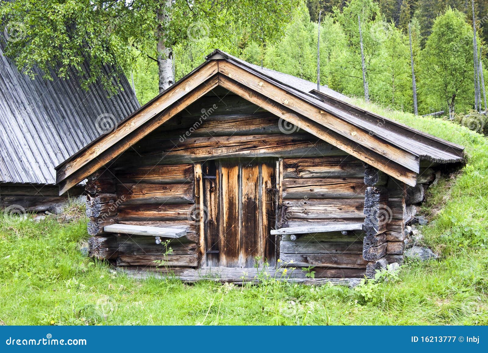 Traditional Wooden Cabin in Sweden Stock Image - Image of door ...