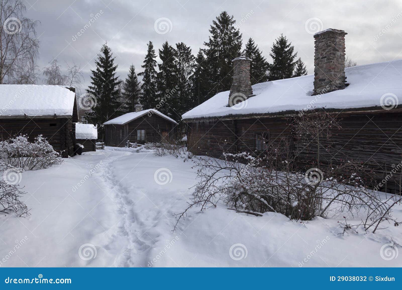 Traditional Wooden House with Snow Stock Photo - Image of architecture ...