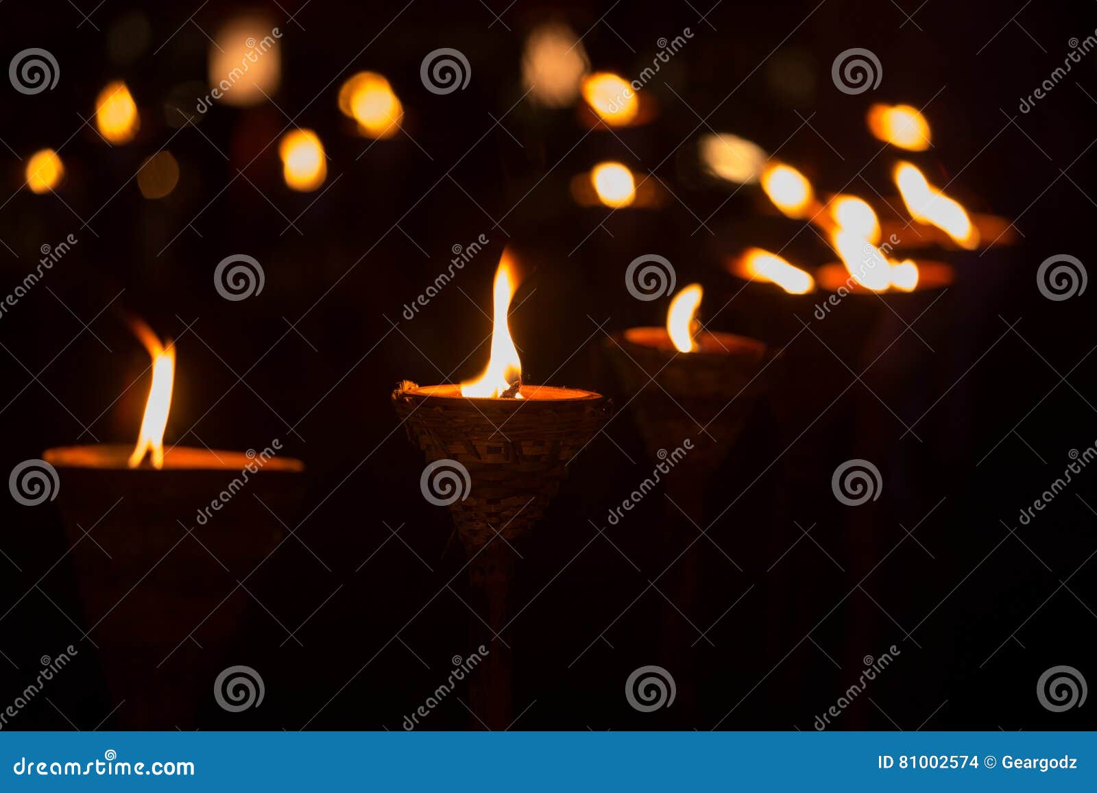 Traditional Wooden Torch Flame at Night Stock Photo - Image of bloom ...