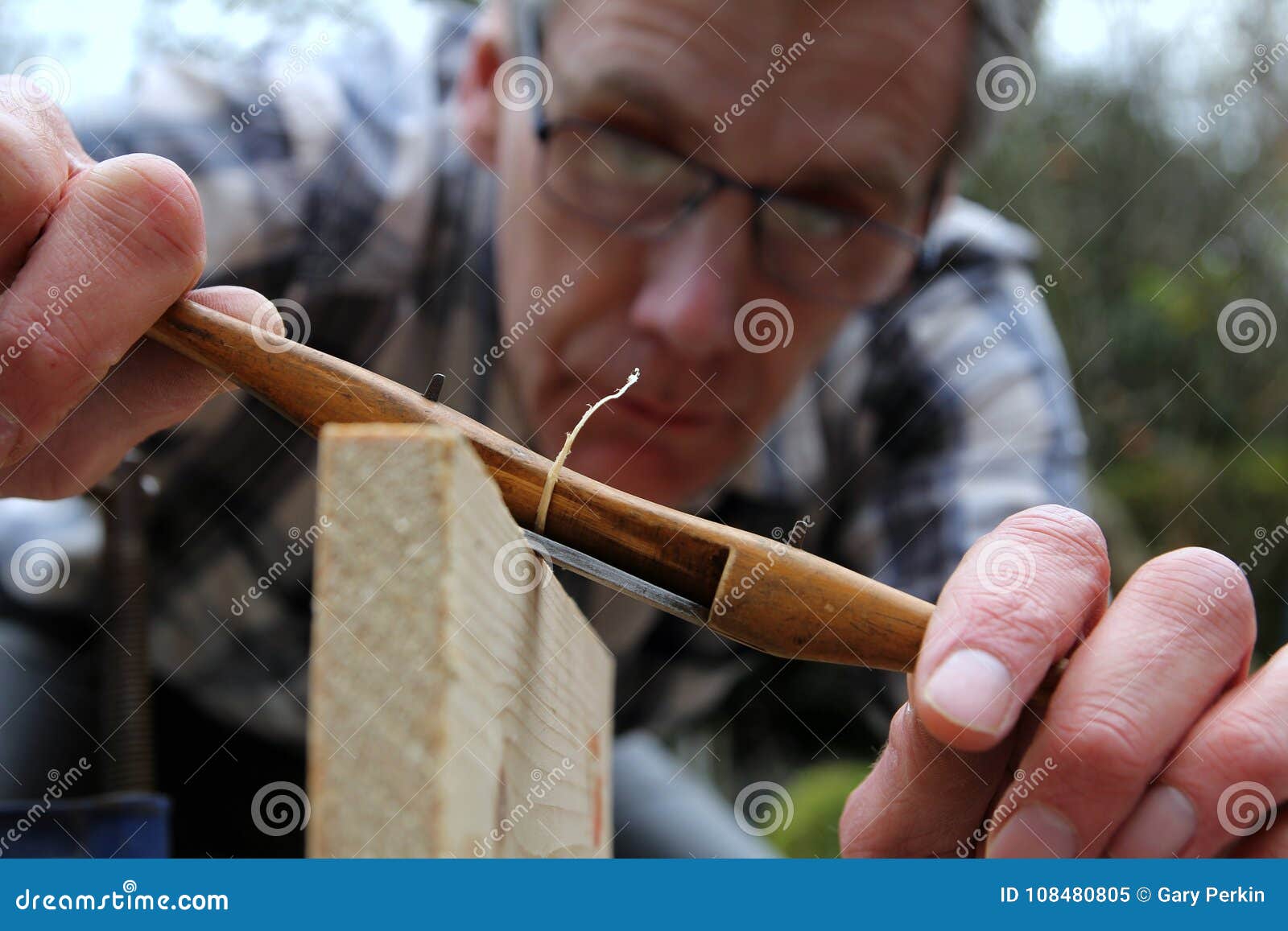 Traditional Woodworker Using Antique Boxwood Spokeshave Stock Image ...