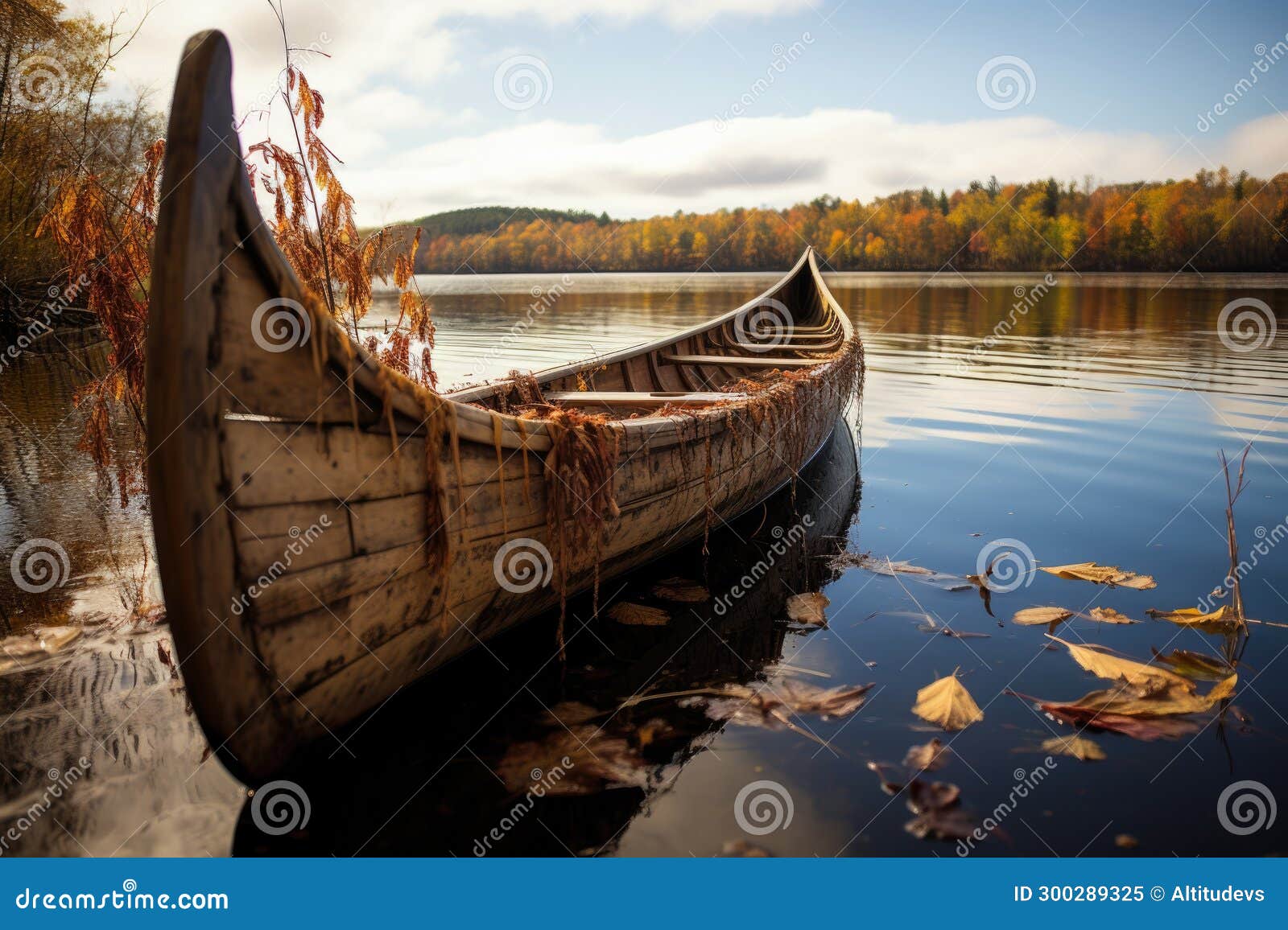 A Traditionally Crafted Native American Birch Bark Canoe Stock Image ...