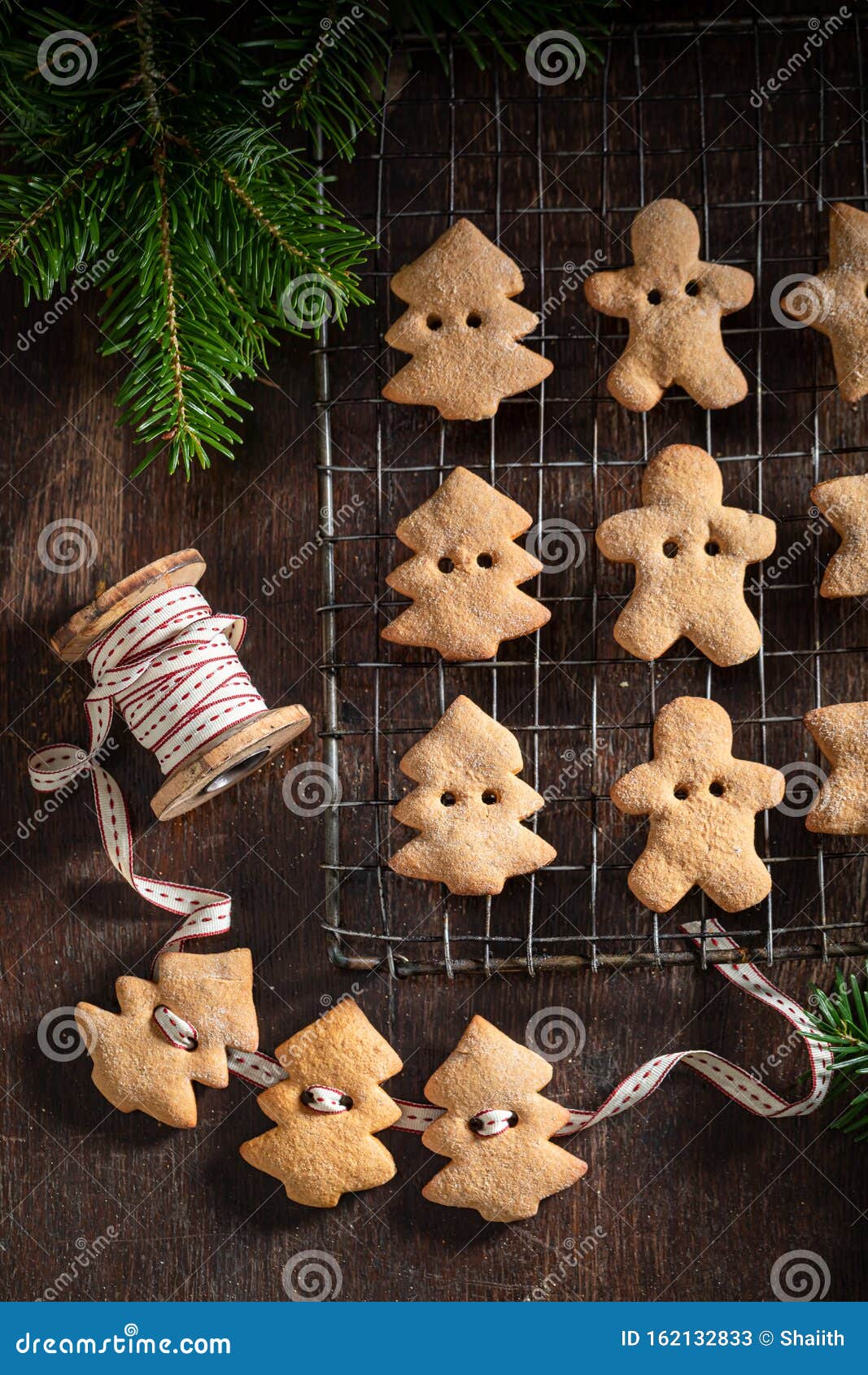 Traditionally Gingerbread Cookie Chain for Christmas Tree Stock Image ...