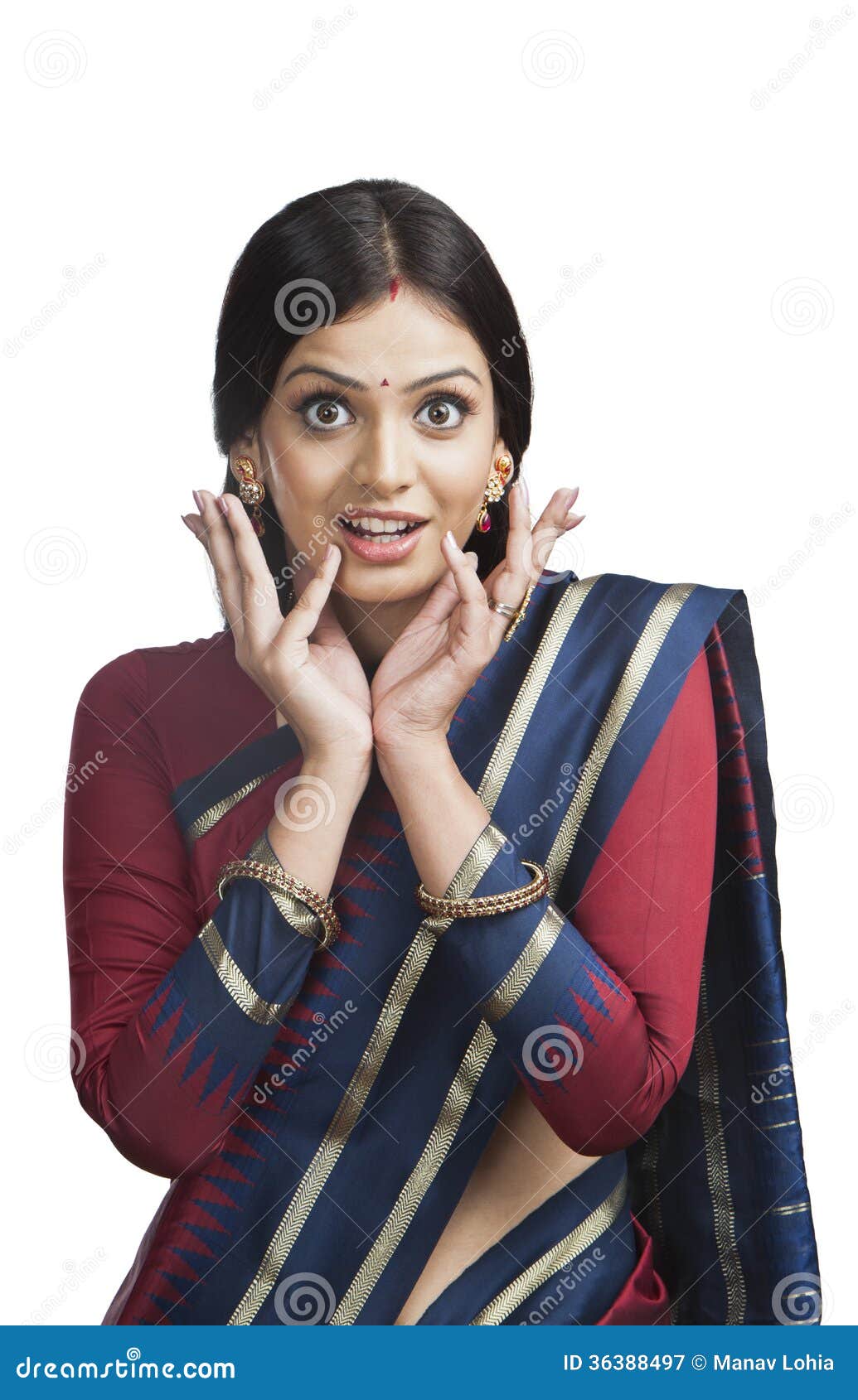 Traditionally Indian Woman Looking Surprise Stock Image - Image of ...