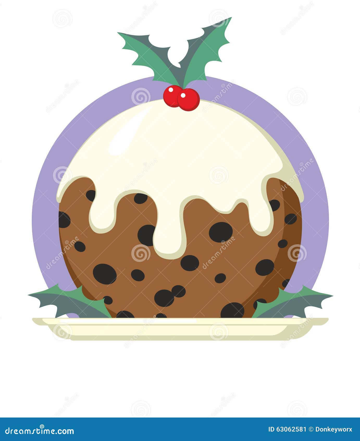 Traditionell Plumpudding Med Holly Cartoon Vektor Illustrationer ...