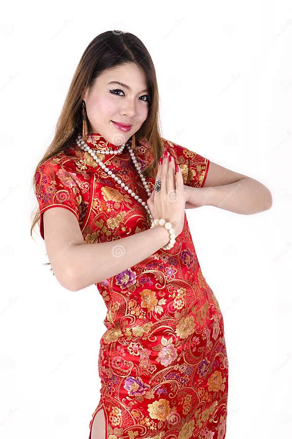 Traditionell Ung Asiatisk Sexig Kinesisk Kvinnlig Klänning Arkivfoto