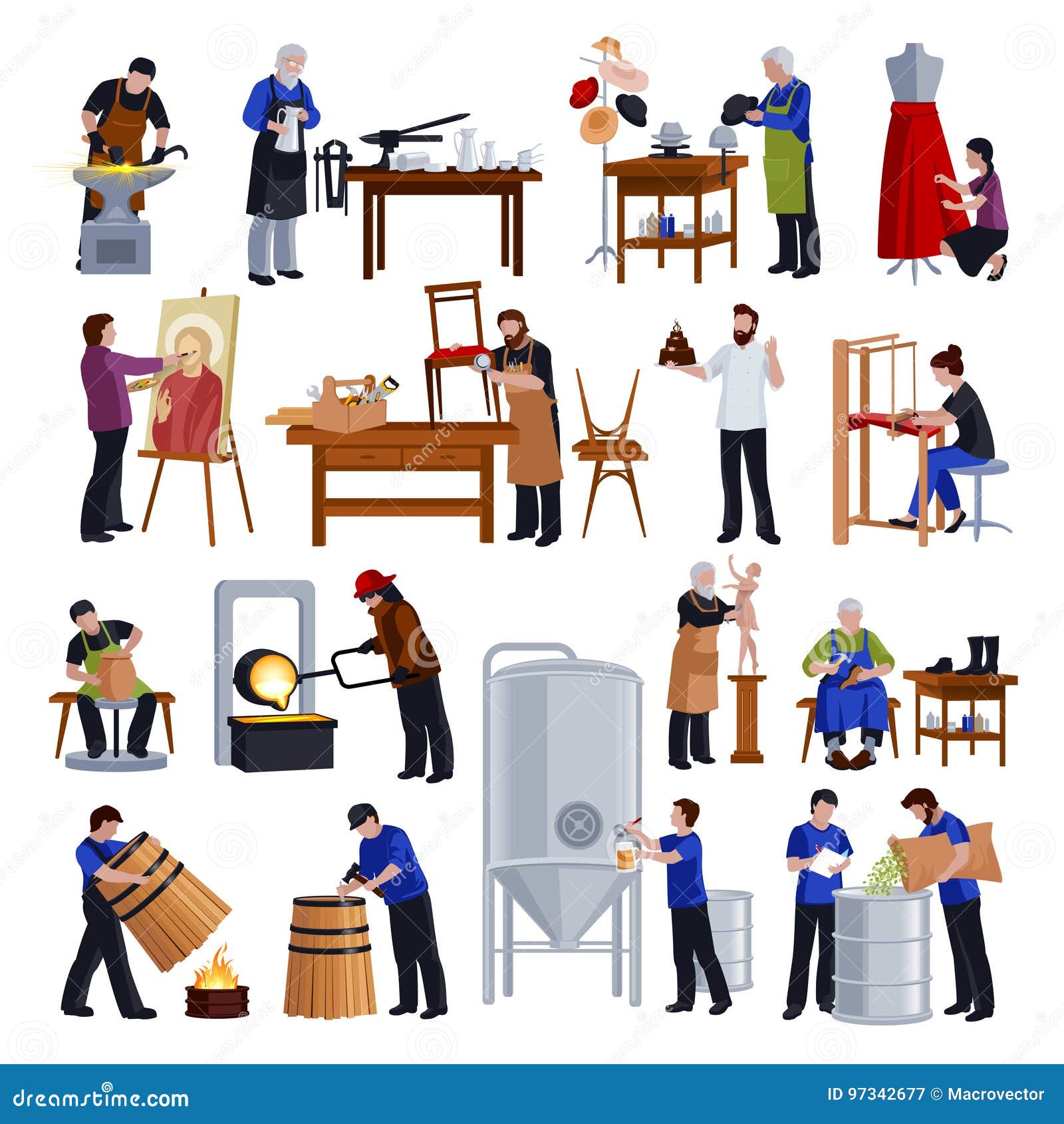 Traditionelle Handwerker-flache Ikonen Eingestellt Vektor Abbildung ...