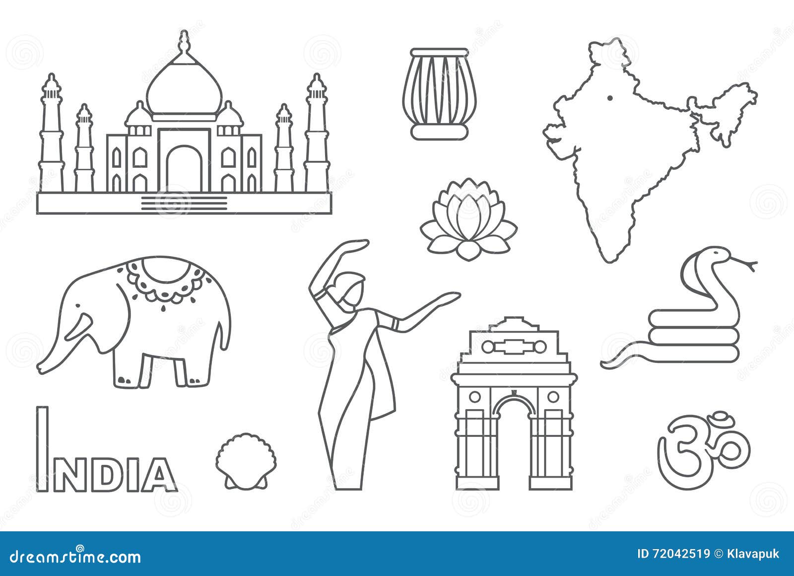 Traditionelle Symbole Von Indien Konturnikonen Vektor Abbildung ...
