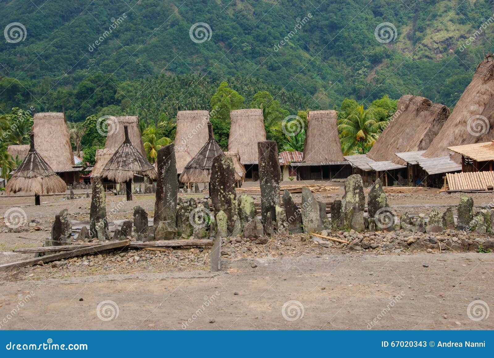 Traditionelles Dorf Bena Auf Flores-Insel Stockbild - Bild von totem ...