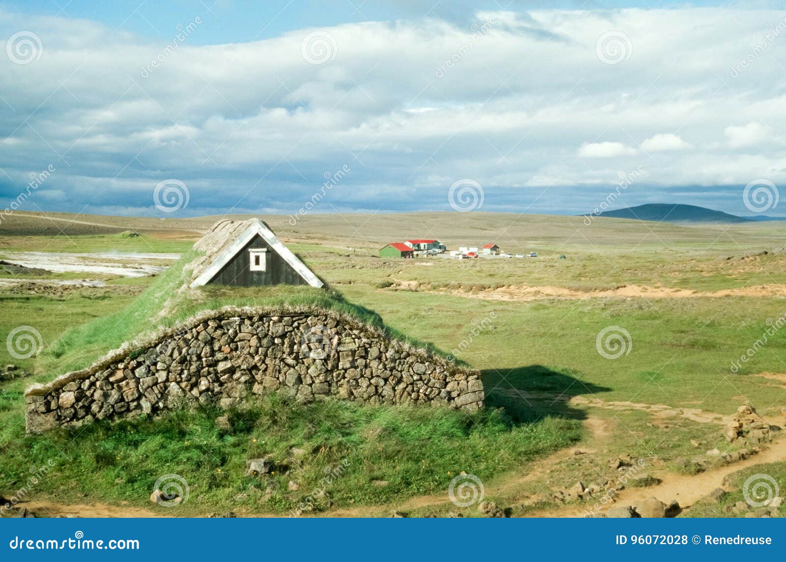 Traditionelles Wikinger-Haus Mit Gras Bedeckte Dach, Island Stockfoto ...