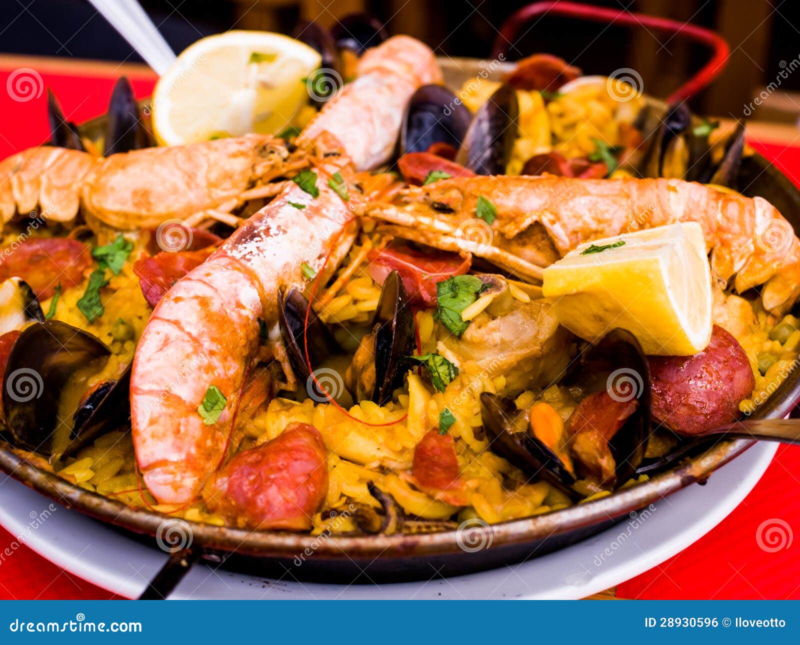 Traditionnal Spanish Food Paella Stock Photo - Image of shrimp, prawns ...