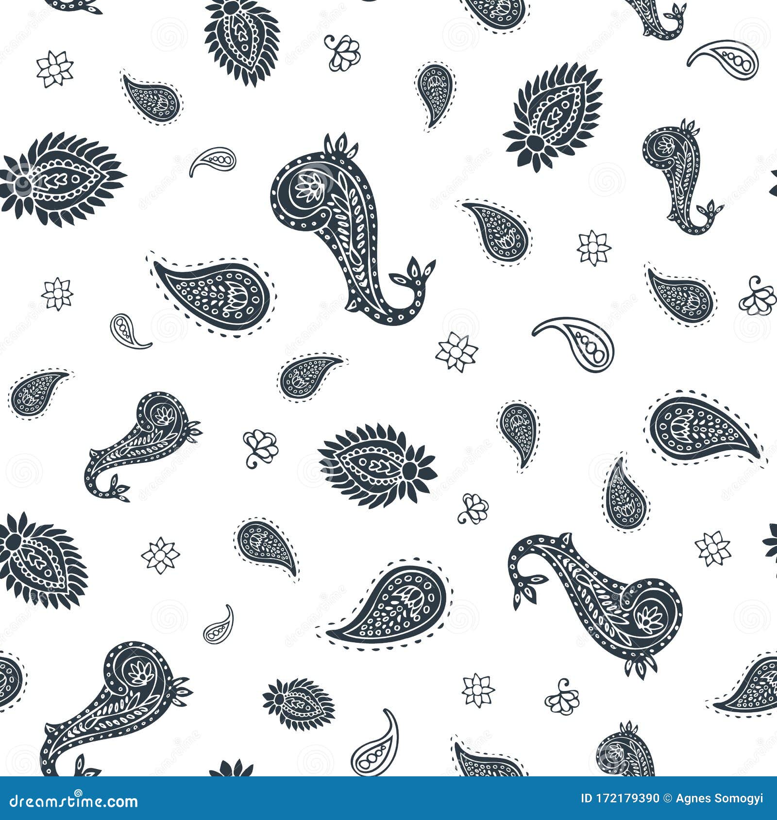 Traditonal Persian Paisley Ethnic Seamless Vector Pattern on White ...
