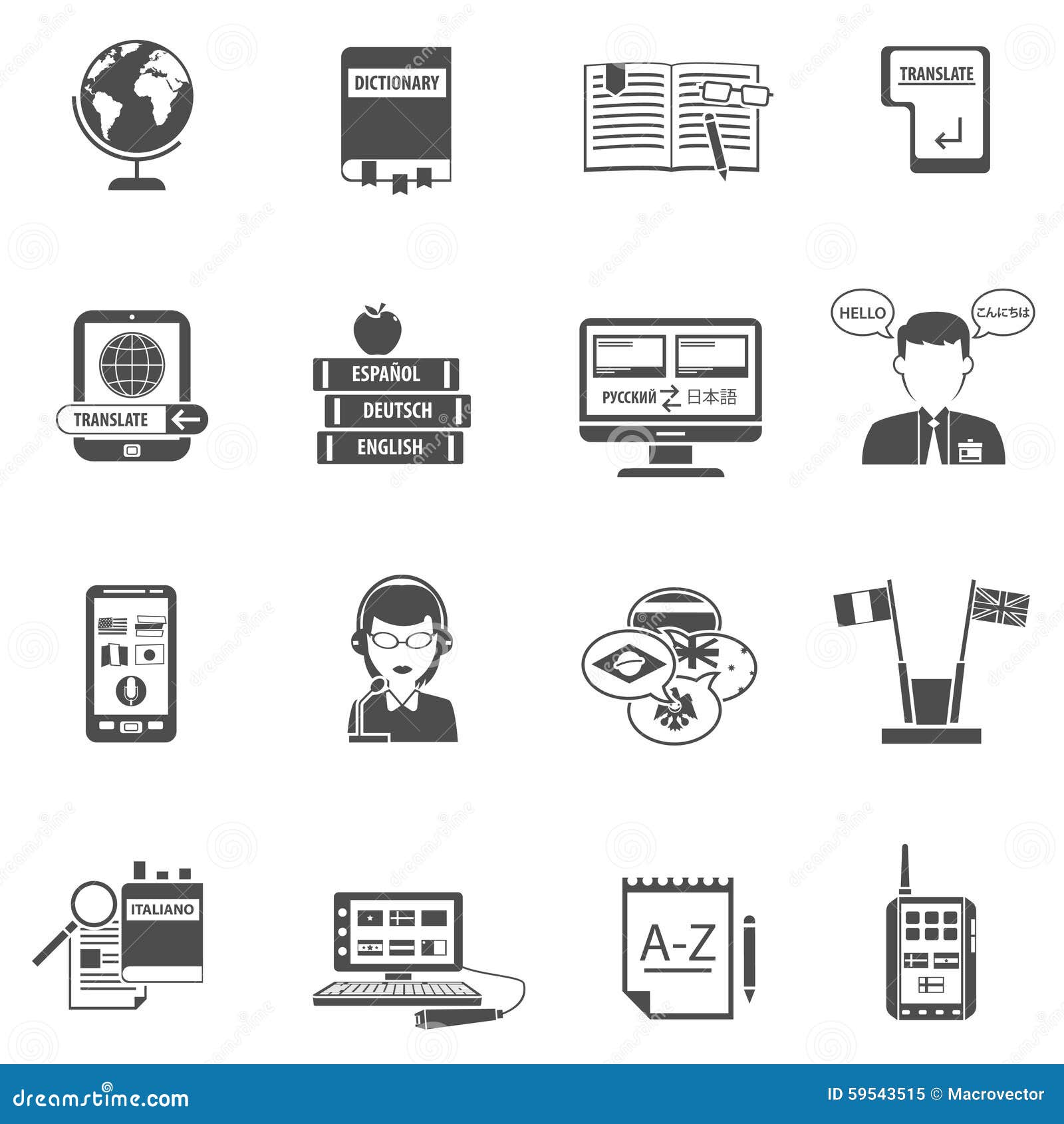 Traductor Multilingue Flat Icon Set Ilustración del Vector ...