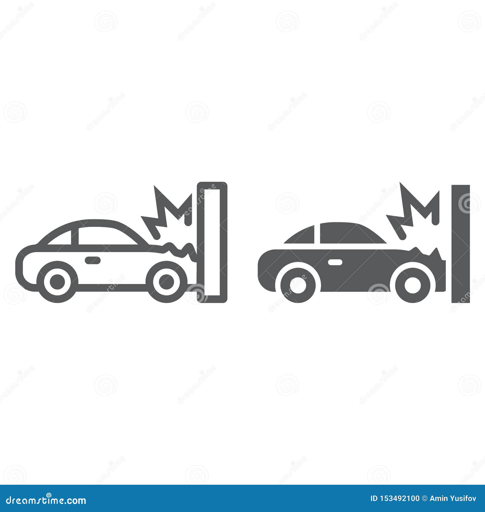 Traffic Accident Line and Glyph Icon, Disaster and Auto, Car Crash Sign ...