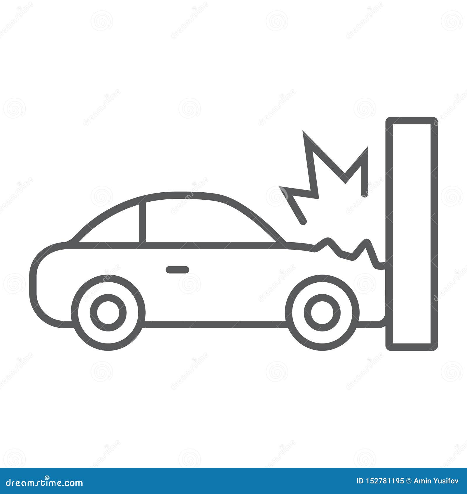 Traffic Accident Thin Line Icon, Disaster and Auto, Car Crash Sign ...