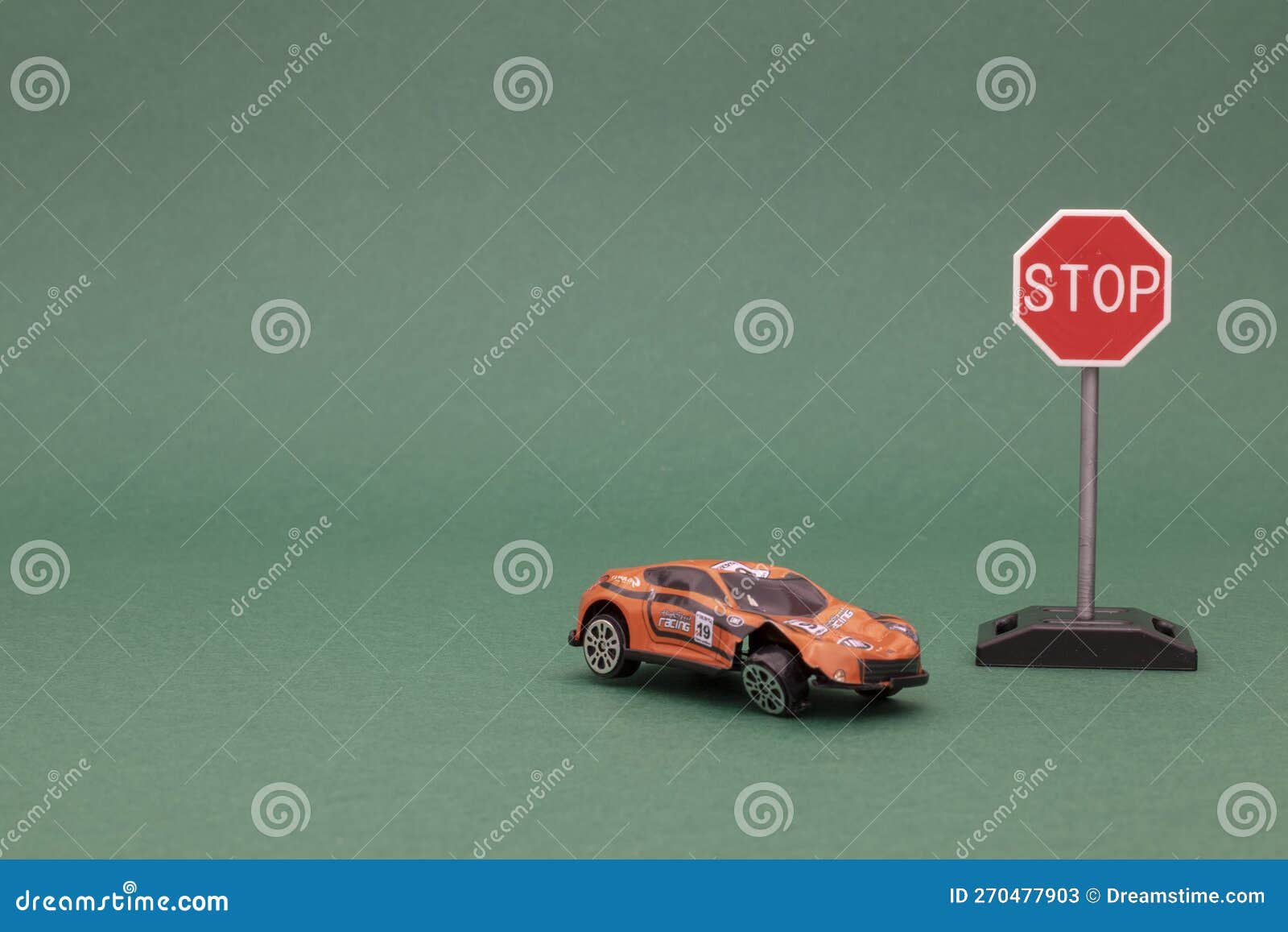 Traffic Accidents Concept - Crashed Car and Road Stop Sign Stock Image ...