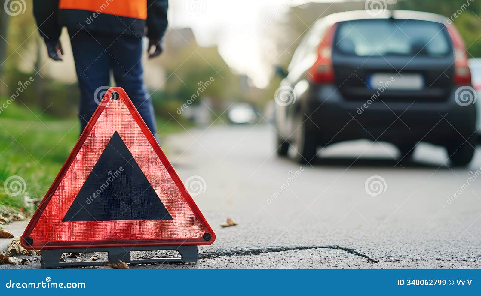 Traffic Alert with a Safety Cone Blocking the Road Stock Illustration ...