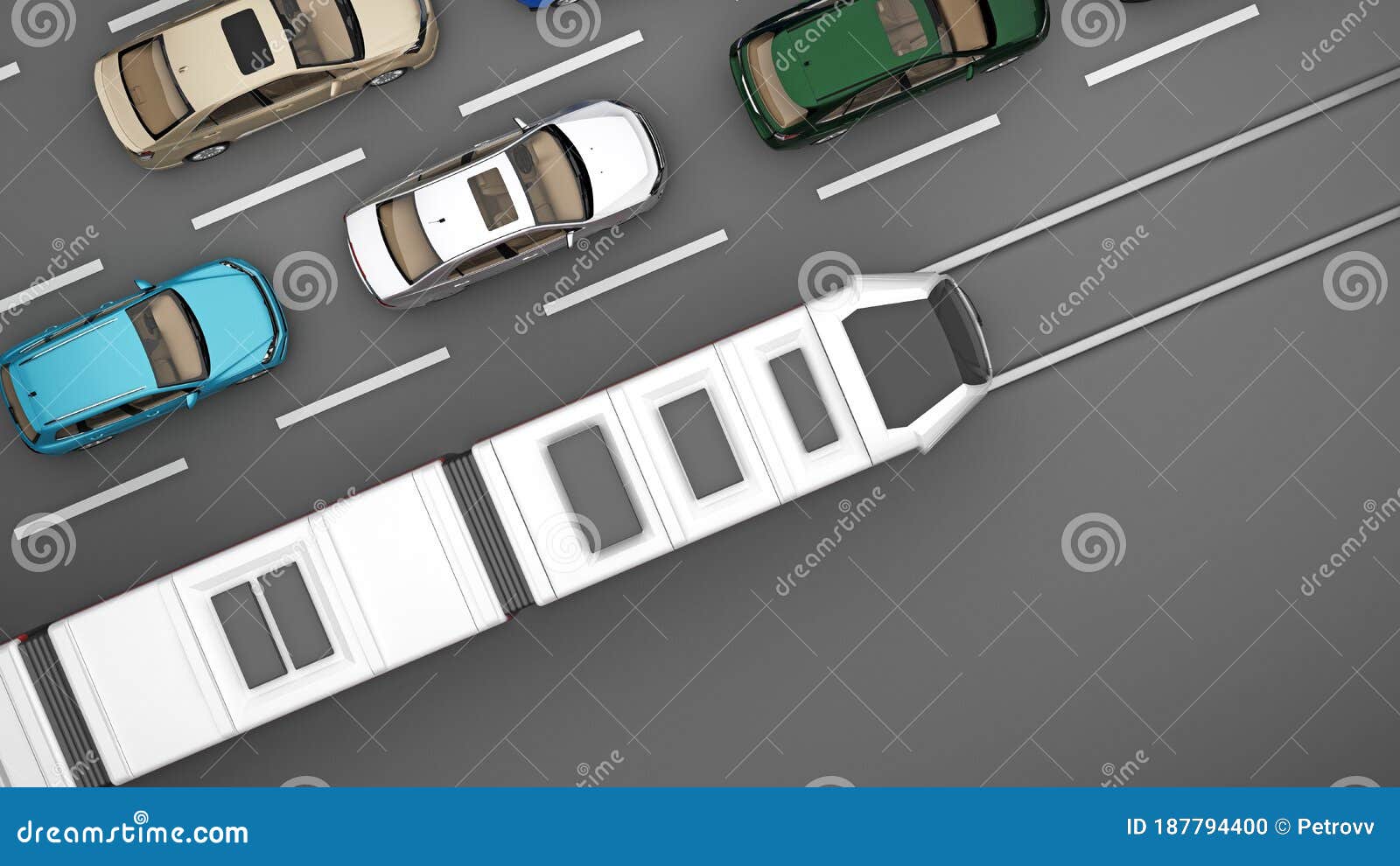Traffic Cars with Tram Top View Stock Illustration - Illustration of ...