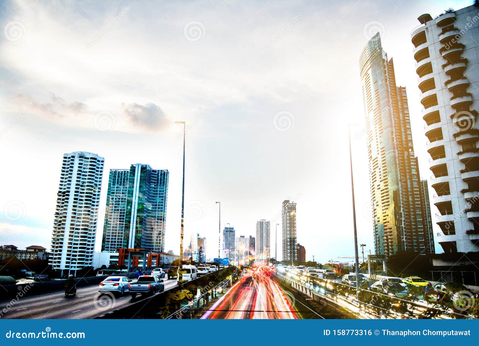Traffic in Cities Scape and Skyscraper Stock Photo - Image of dusk ...