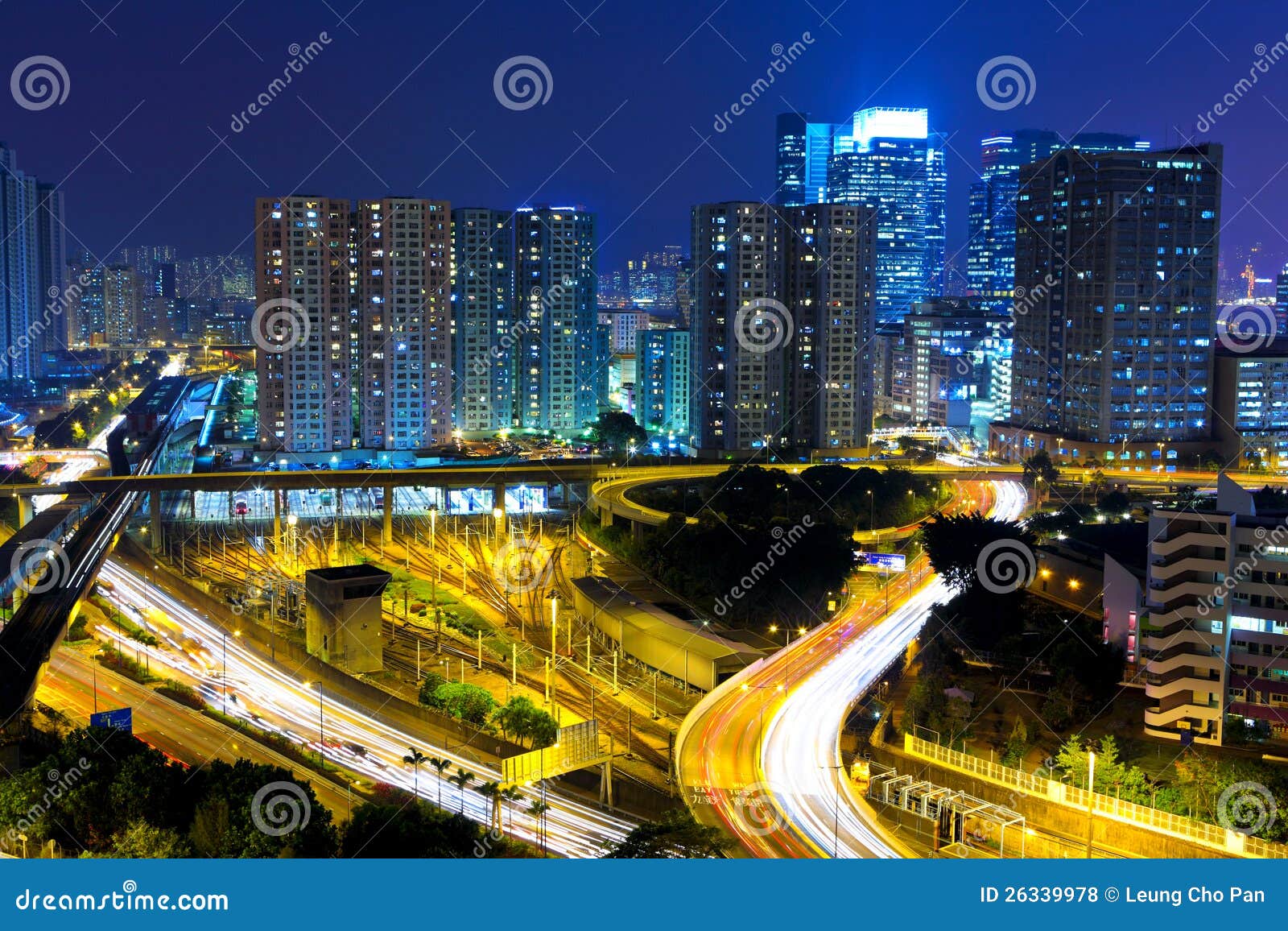 Traffic in city at night stock photo. Image of buildings - 26339978