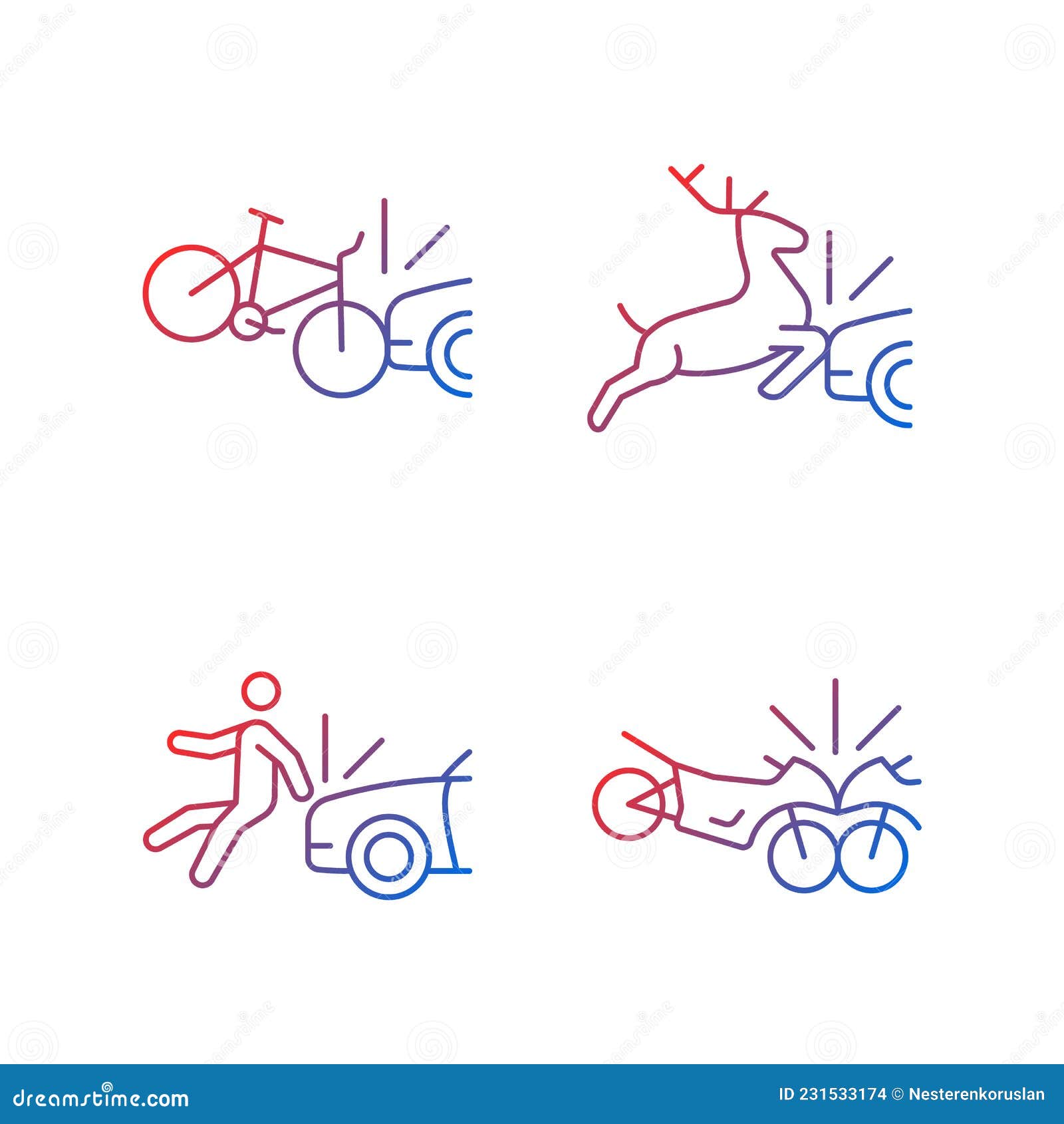 Traffic Collision Scenarios Gradient Linear Vector Icons Set Stock ...