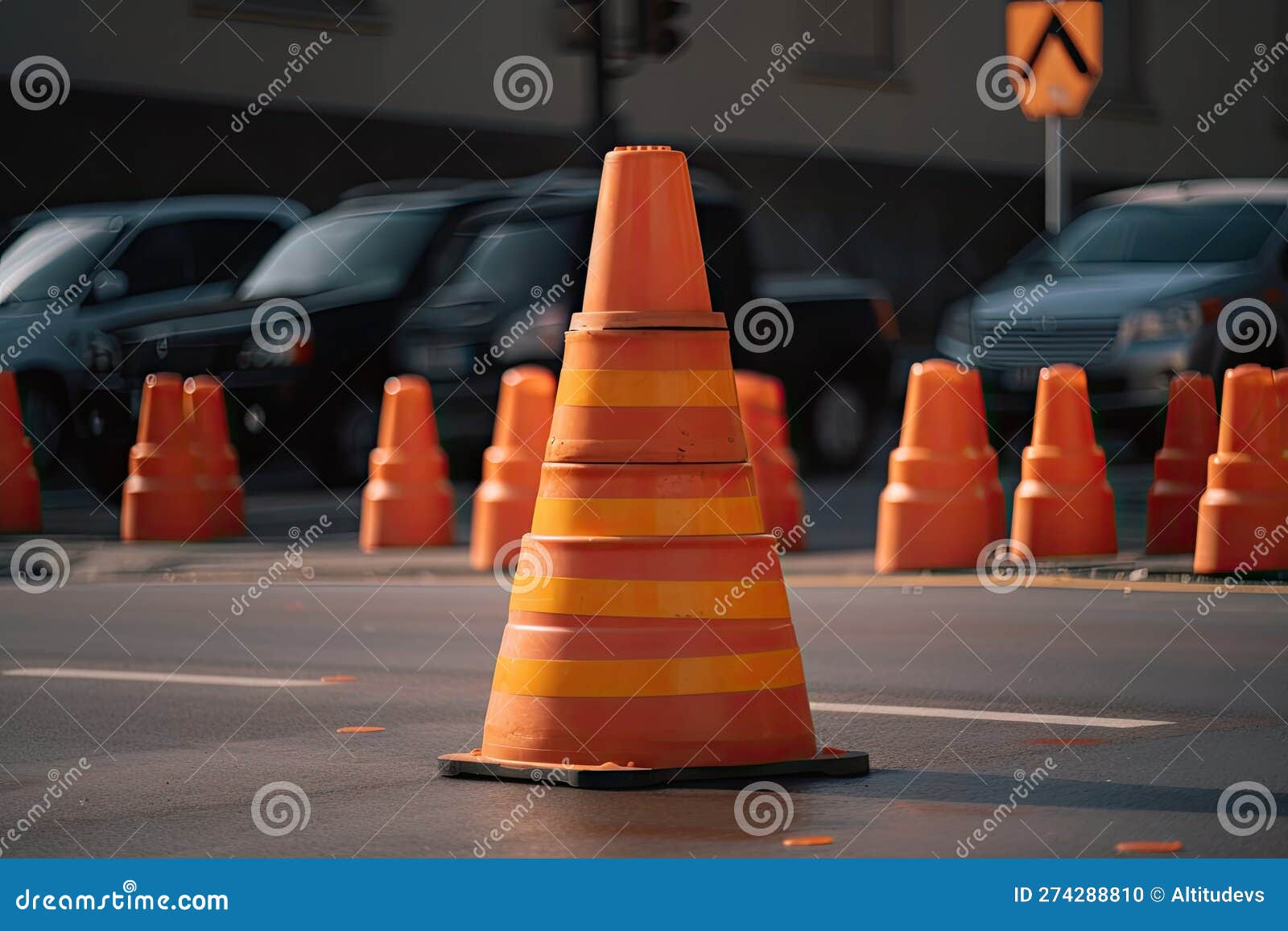 Traffic Cone Atop Stack of Cones, Creating Traffic Obstacle Stock ...