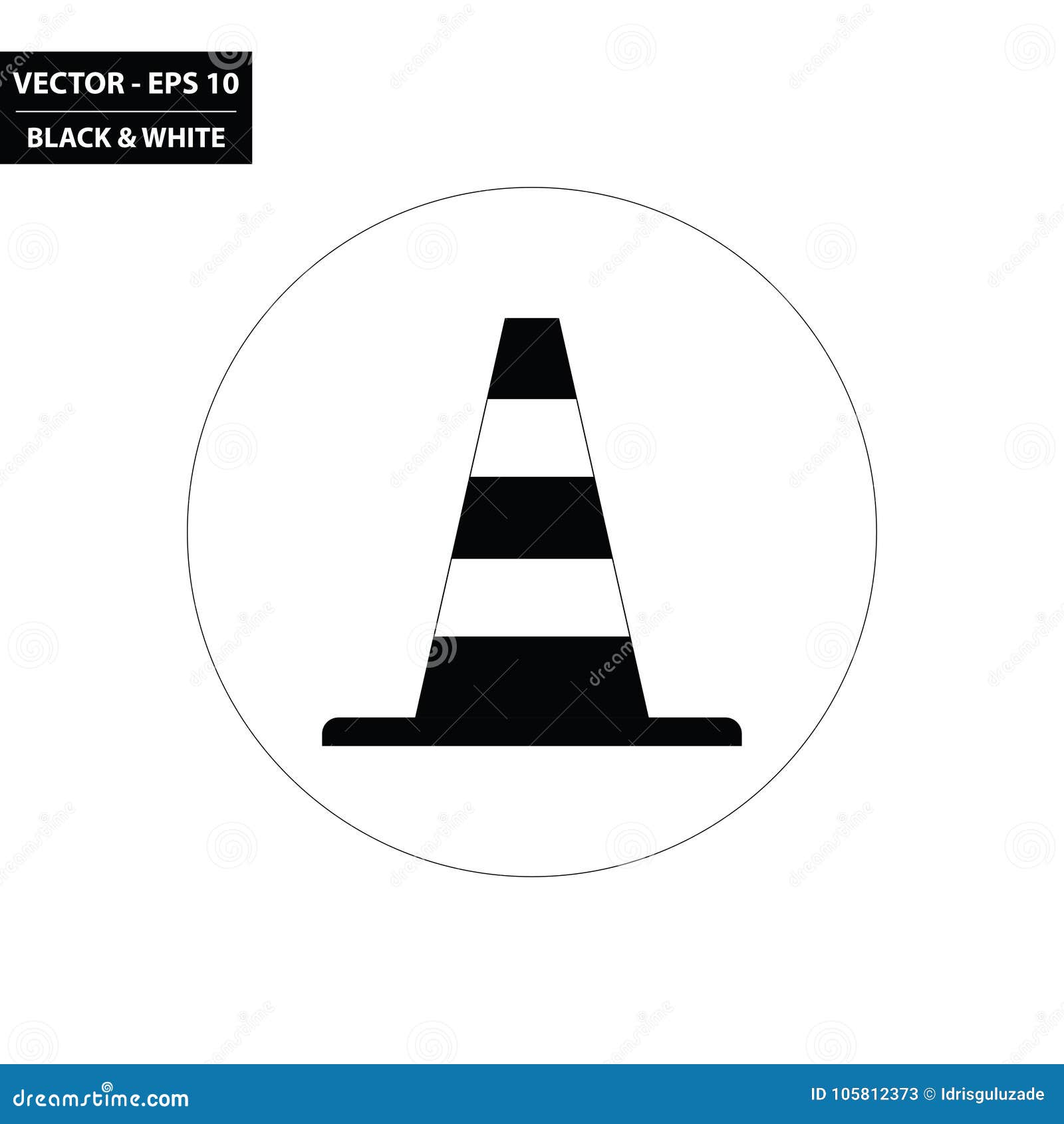 Traffic Cone Black and White Flat Icon Stock Vector - Illustration of ...