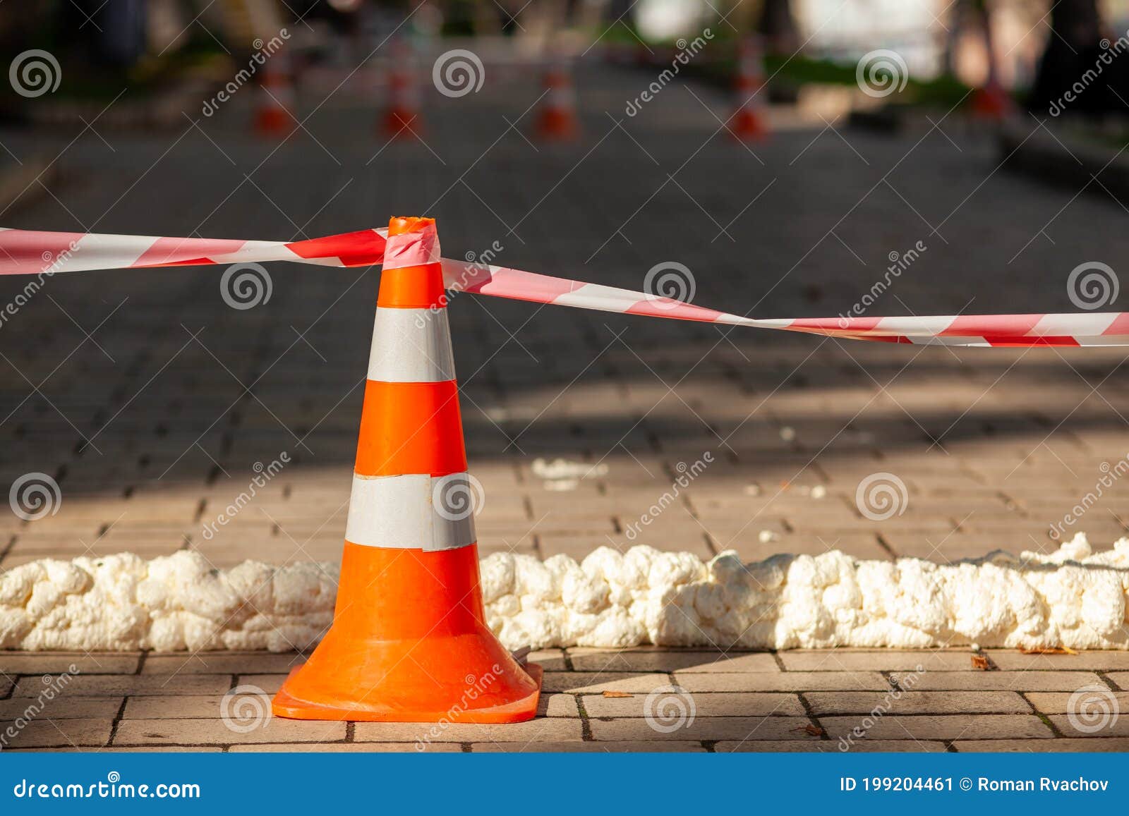 Traffic Cone with Caution Tape Stock Image - Image of line, equipment ...