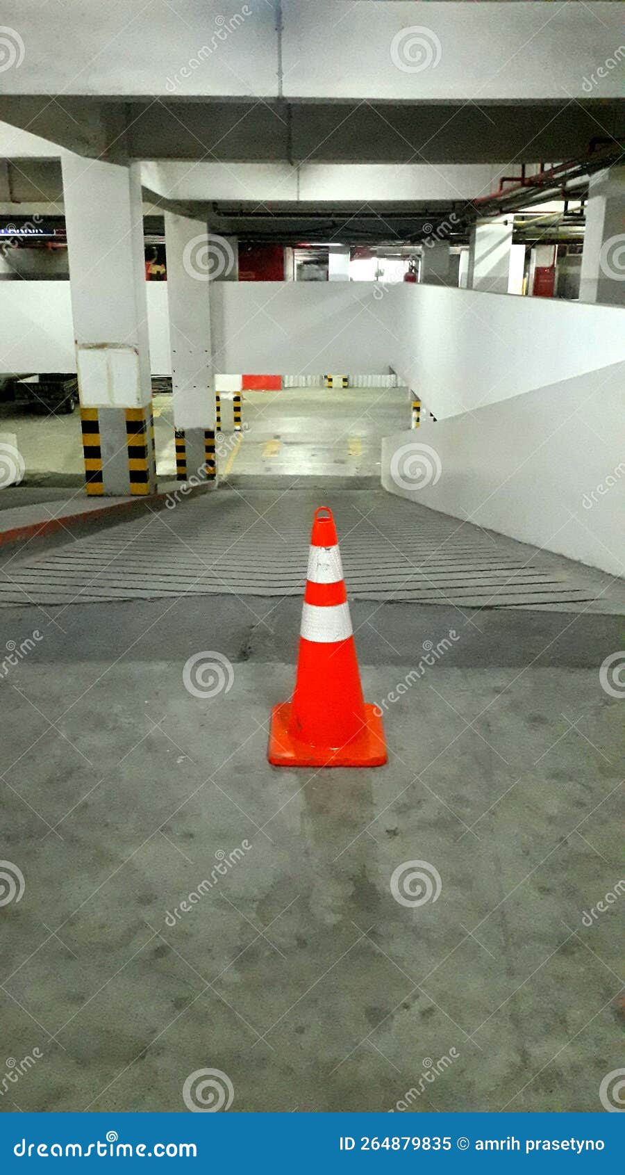 Traffic Cone on Down Road at Basement Floor Stock Image - Image of tile ...