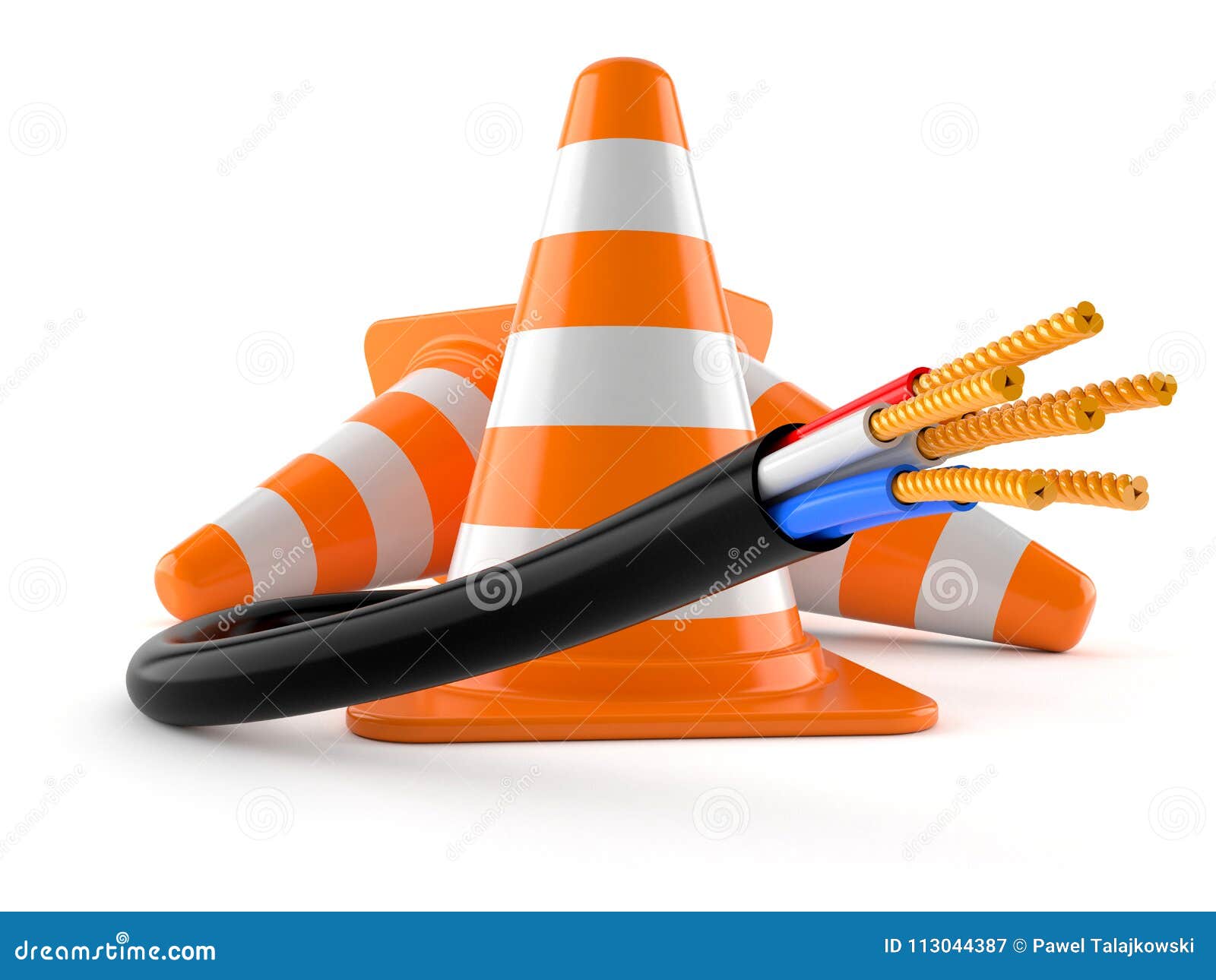 Traffic Cone with Electric Cable Stock Illustration - Illustration of ...