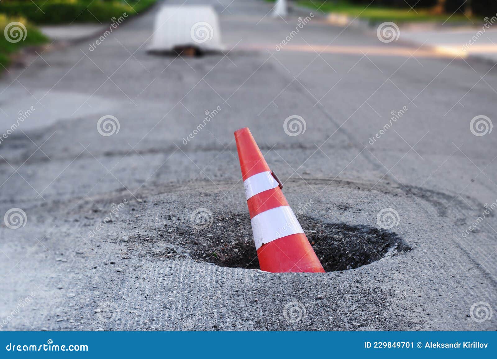The Traffic Cone Lies in the Road Pit Stock Image - Image of symbol ...