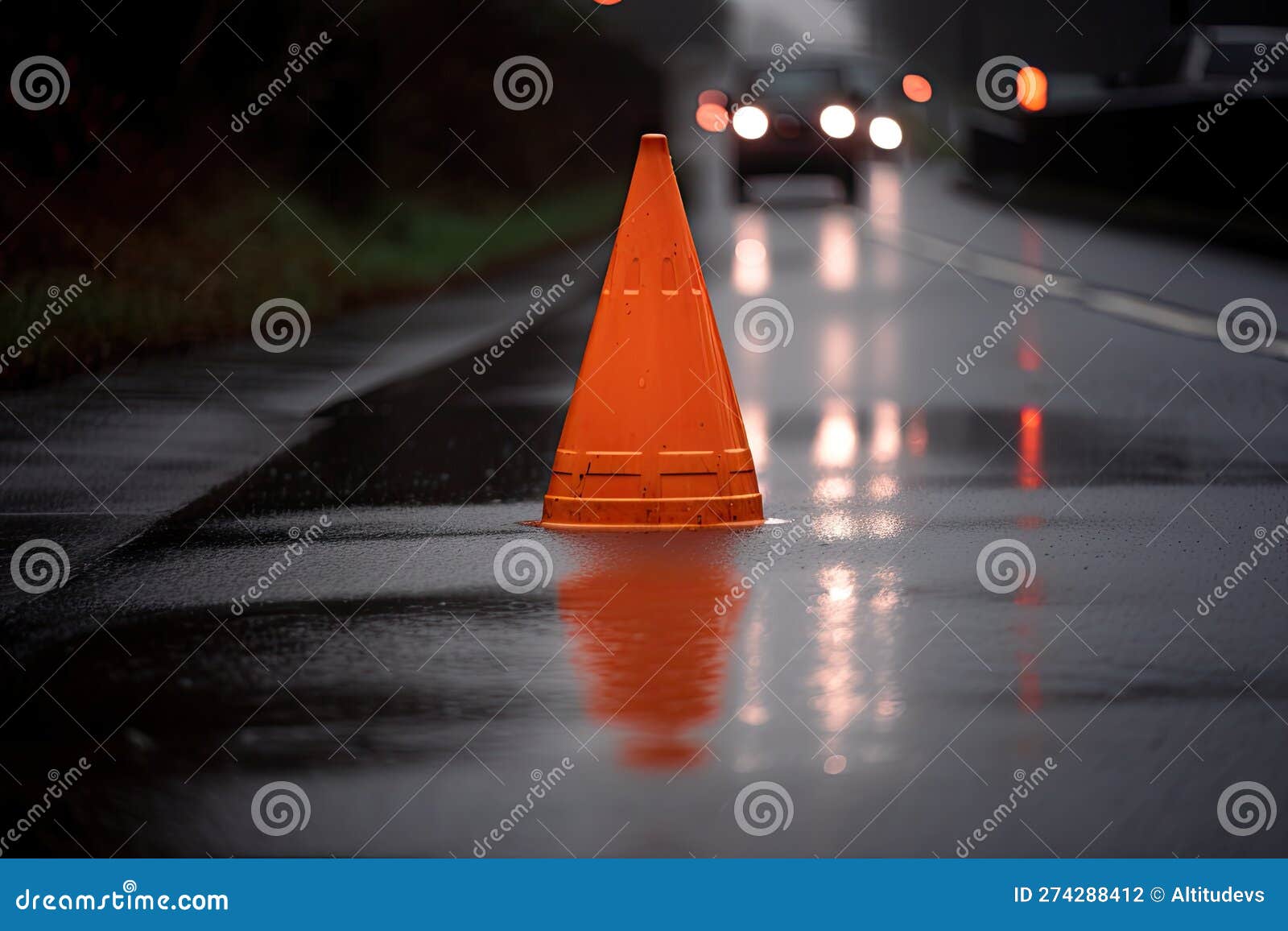 A Traffic Cone in a Light Drizzle, Giving the Illusion of Rain Stock ...
