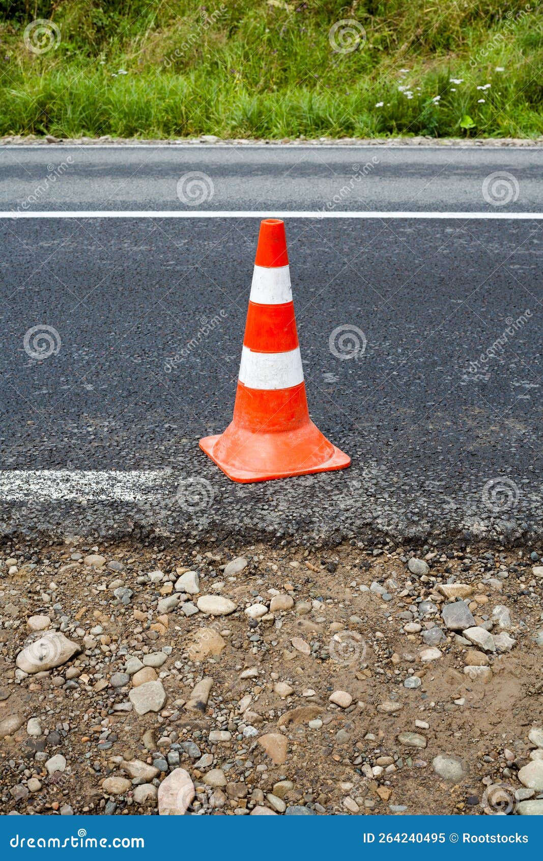 Traffic cone on the road stock image. Image of dash - 264240495