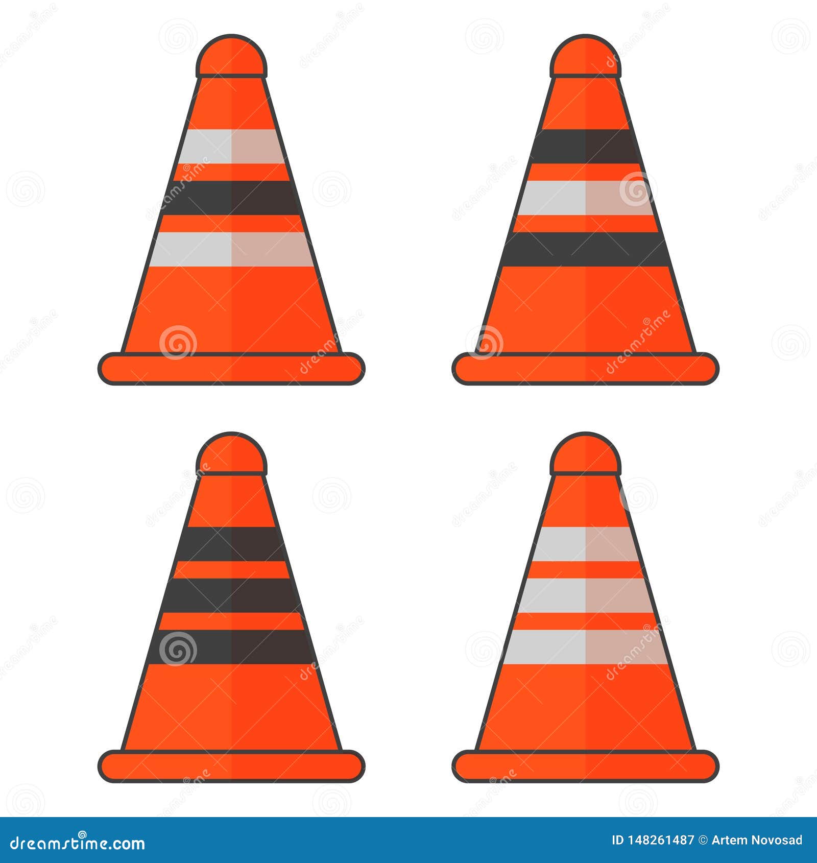 Traffic Cone in Several Embodiments Coloring Reflective Tape. Vector on ...