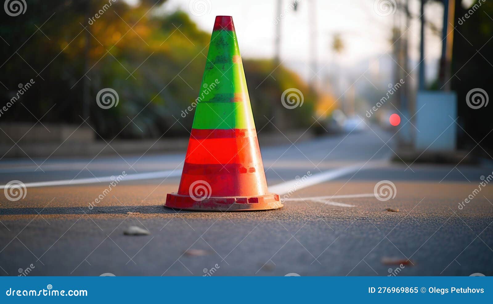 A Traffic Cone Sitting on the Side of a Road Next To a Street Stock ...