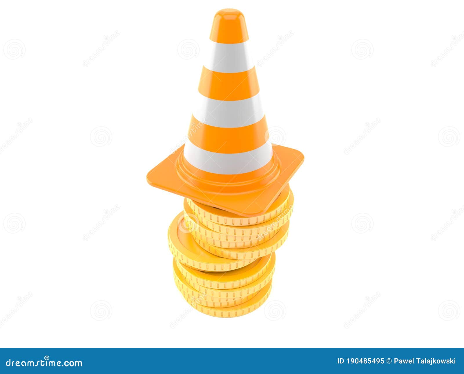 Traffic Cone with Stack of Coins Stock Illustration - Illustration of ...