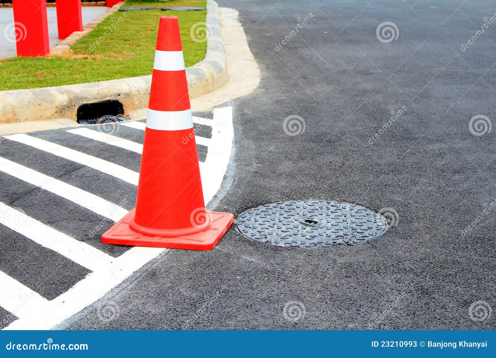 Traffic Cone on Traffic Marking. Stock Image - Image of urban, area ...