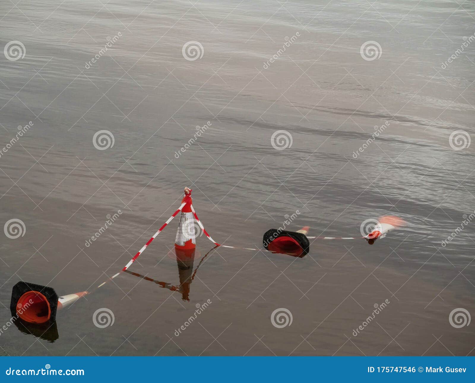 Traffic Cone in a Water, Concept Flood. Stock Photo - Image of water ...