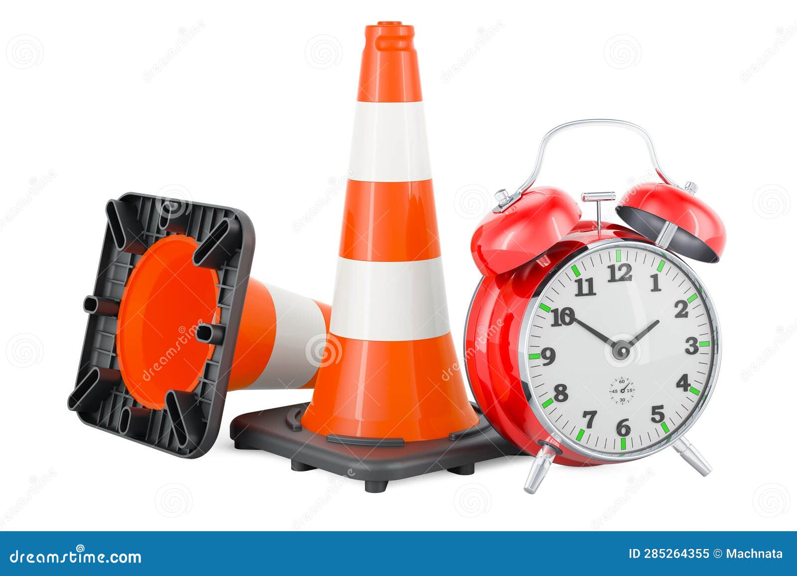 Traffic Cones with Alarm Clock, 3D Rendering Stock Illustration ...