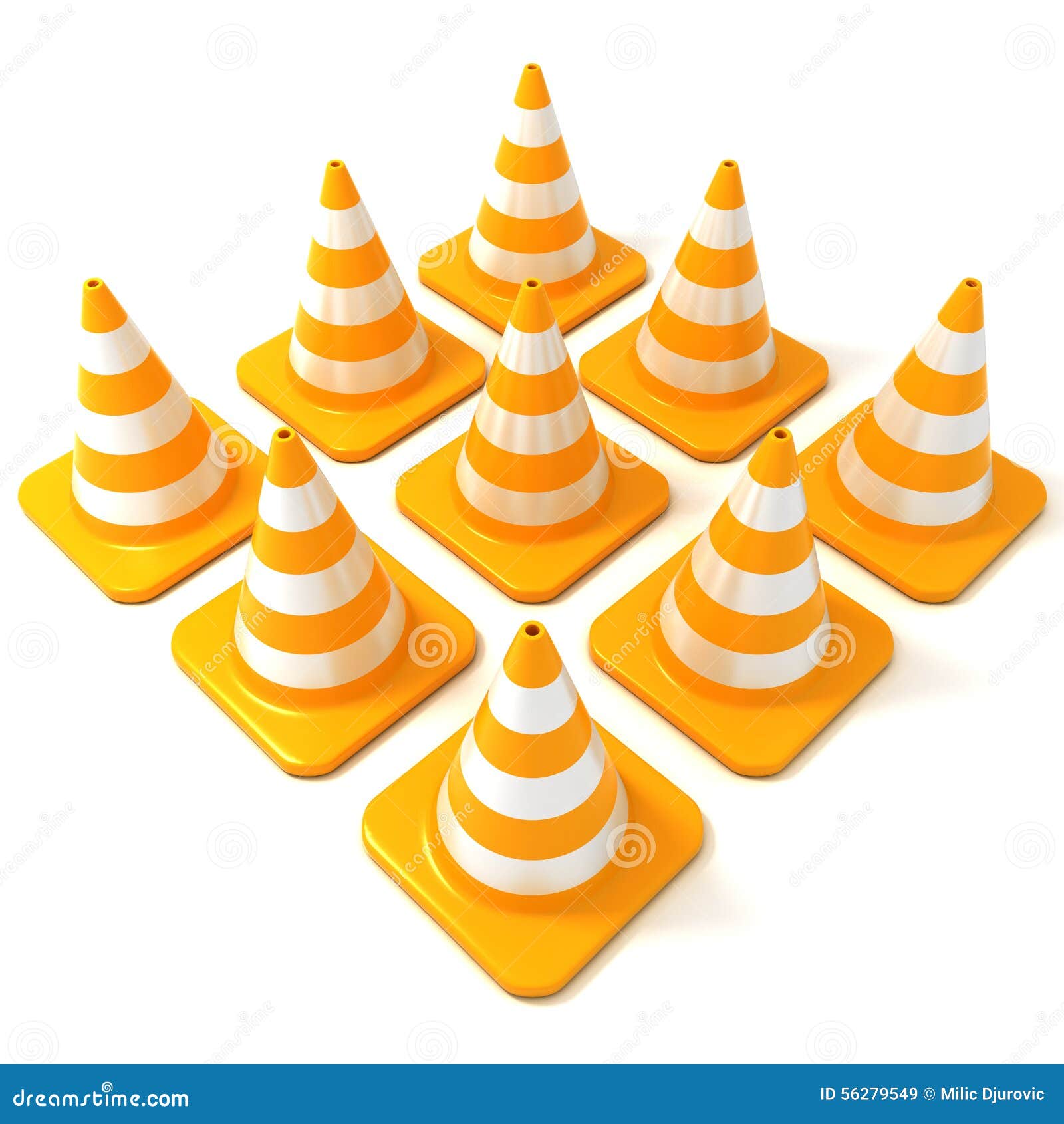 Traffic Cones Arranged in Square Form, Side View Stock Illustration ...