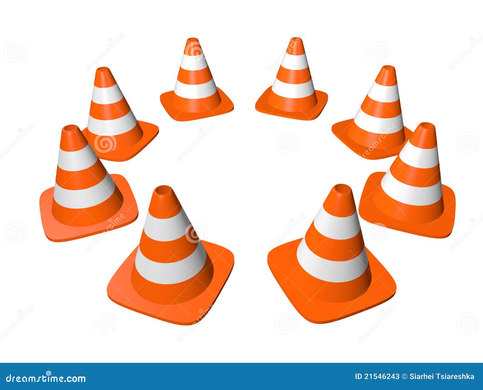 Traffic Cones In Circle. Isolated On White. Stock Photos - Image: 21546243